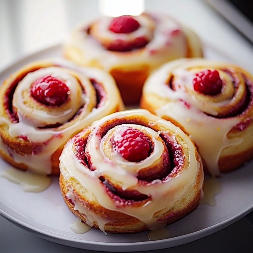 Raspberry Cinnamon Rolls with Lemon Glaze