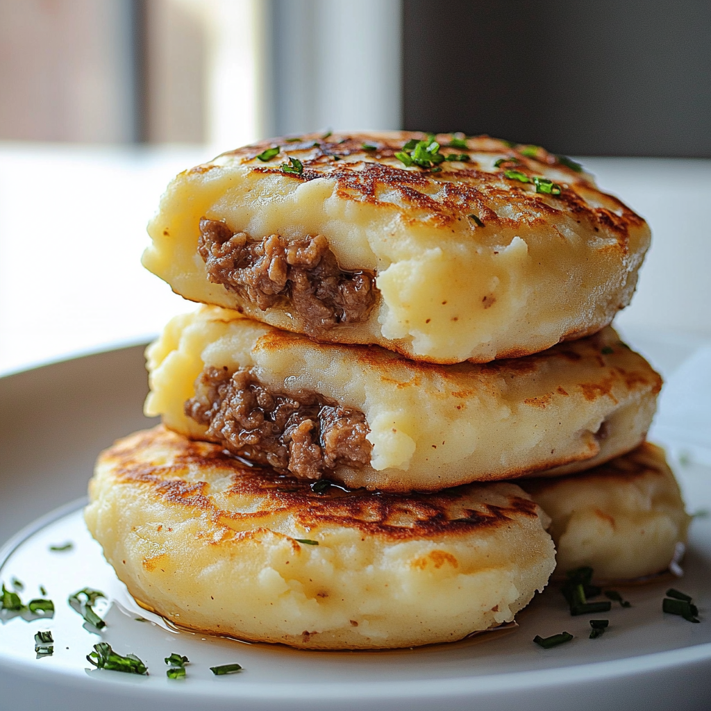 Mashed Potato Pancakes with Meat Filling