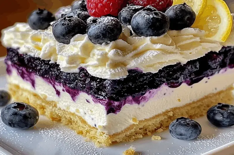 Lemon Blueberry Shortbread Mousse Cake