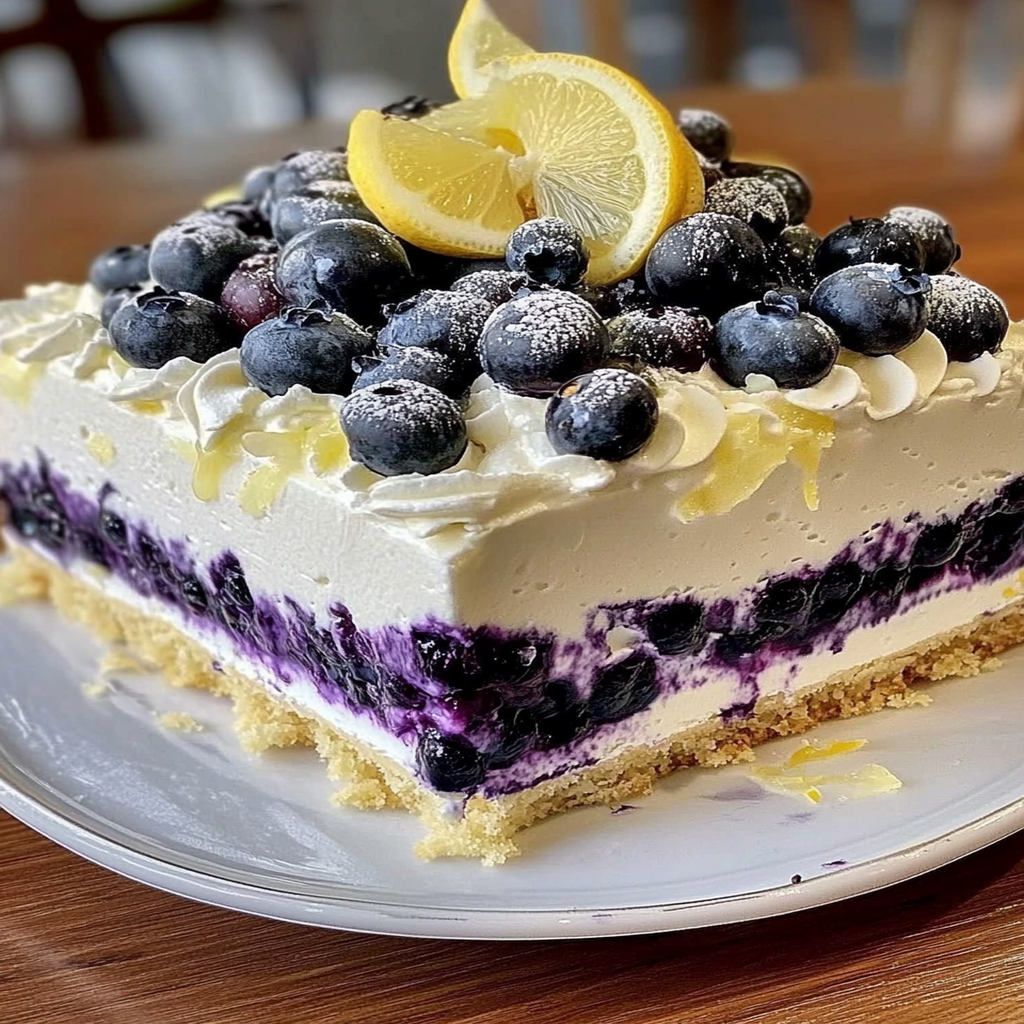 Lemon Blueberry Shortbread Mousse Cake