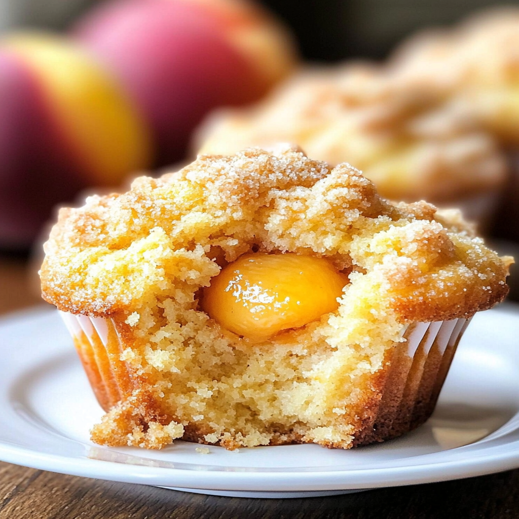 Moist Peach Muffins with Crumble Topping