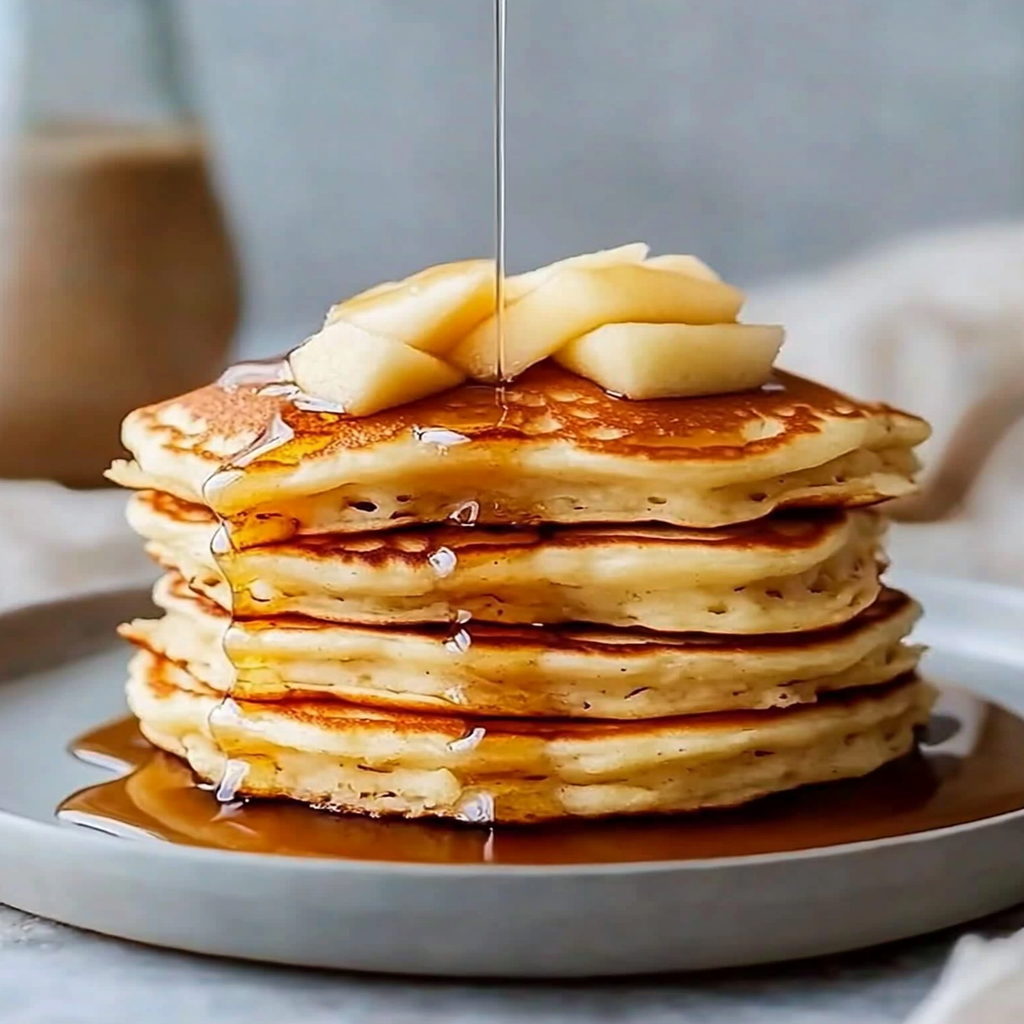 Fluffy Apple Pancakes with Maple Syrup