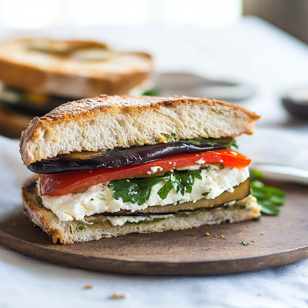 Eggplant and Feta Sandwich with Olive Spread