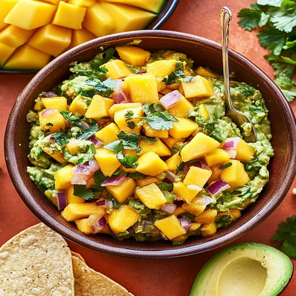 Fresh Guacamole with Mango Chunks