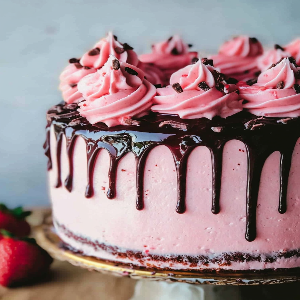 Neapolitan Drip Cake with Strawberry Glaze