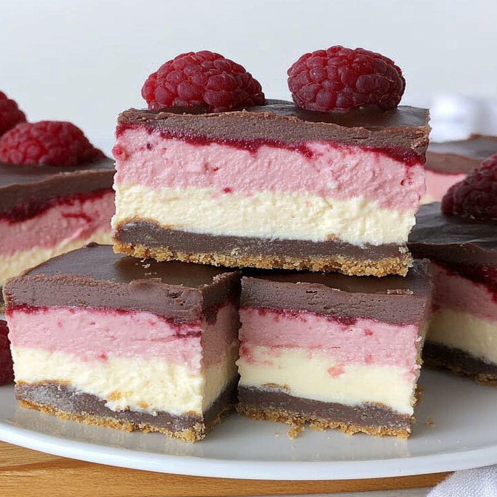 No-bake Neapolitan cheesecake bars