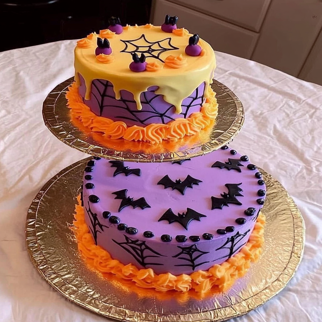 Pastel Halloween Spiderweb Cake