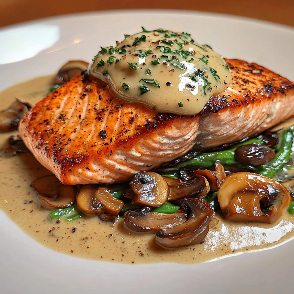 Gourmet Salmon Dinner with Shallots and Porcini Mushrooms