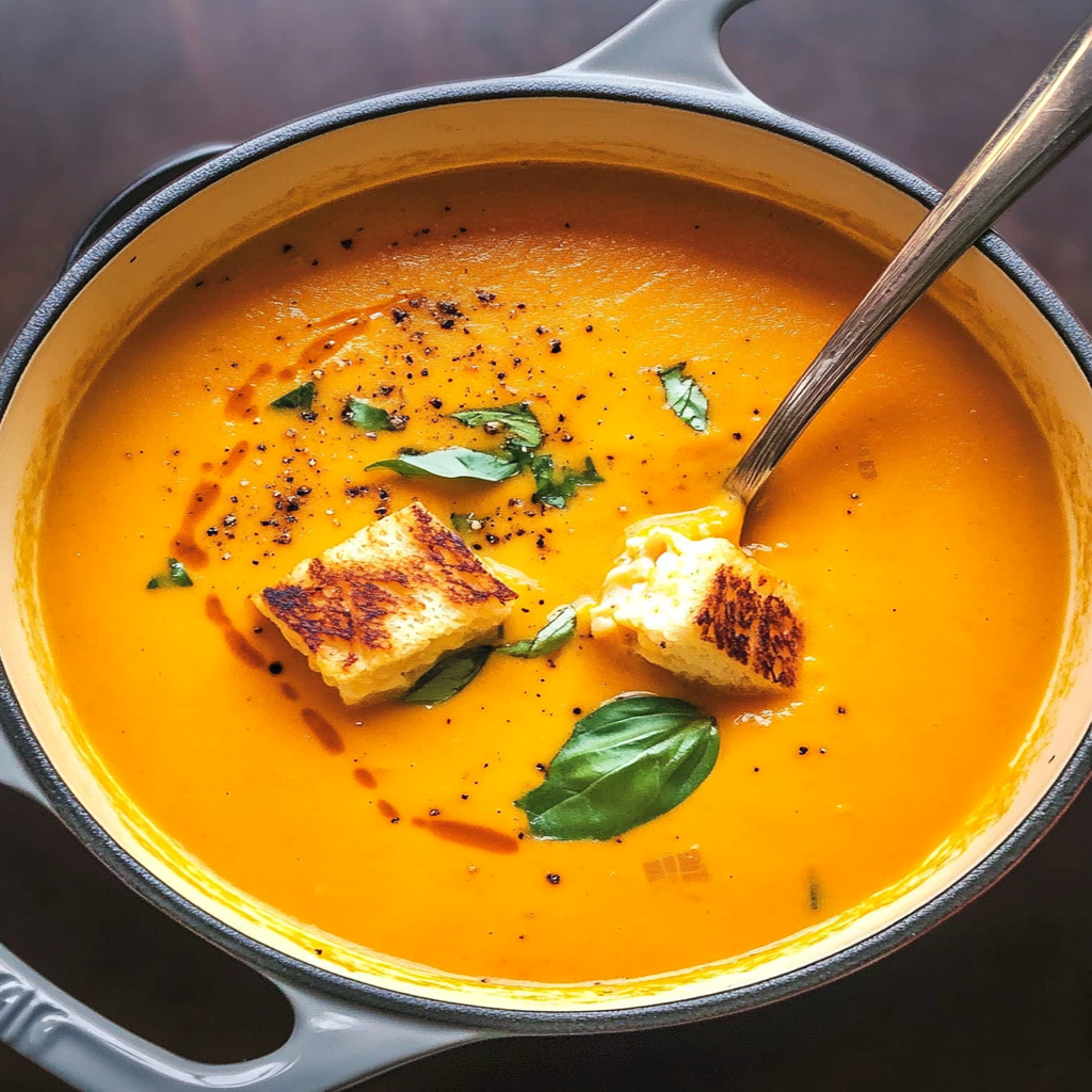 Pumpkin Bisque with Grilled Cheese Croutons