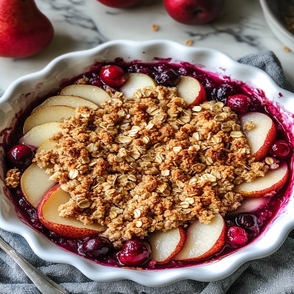Cranberry and Pear Crisp with Oat Topping