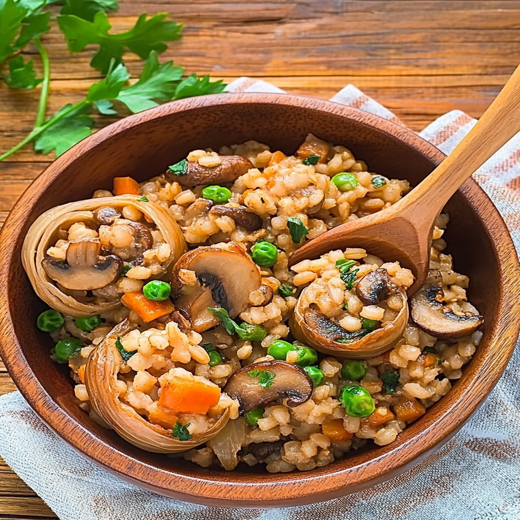 Wild Mushroom and Barley Pilaf Stuffed Onions