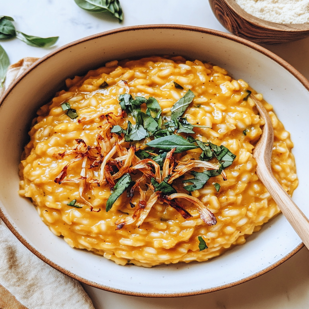 Pumpkin Risotto with Crispy Shallots